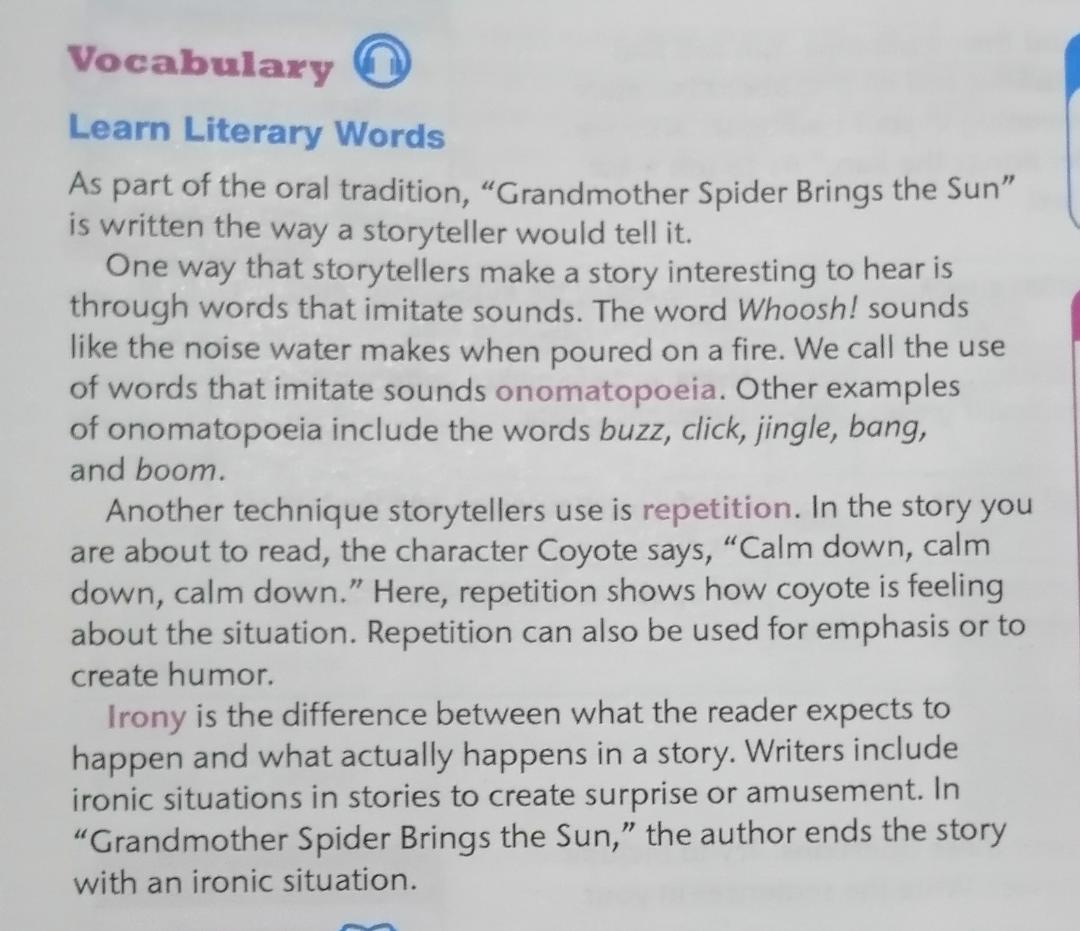 Literary and Academic Words. Grandmother Spider Brings the Sun.